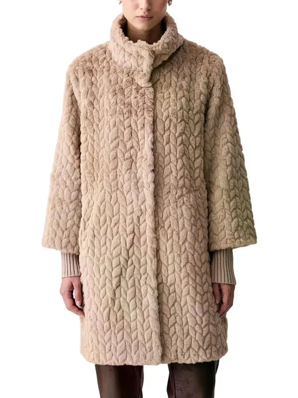 Joseph Ribkoff Faux Fur Chevron Pattern Coat - Neutrals