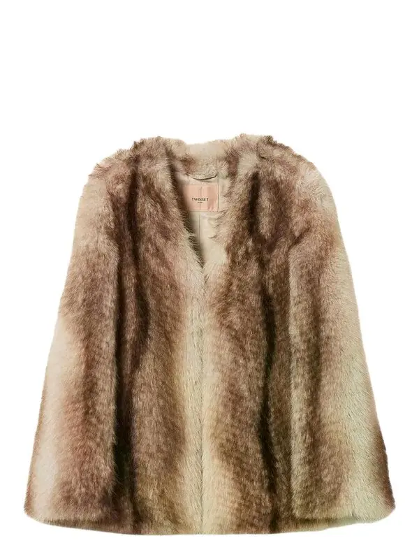 TWINSET Faux Fur Cape Jacket - Brown