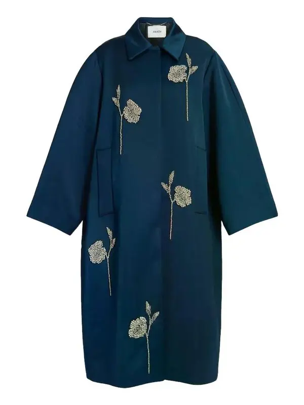 Erdem Embroidered Satin Coat - Blue