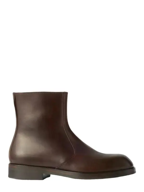 LEMAIRE Zipped Ankle Boots In Shiny Leather - Brown