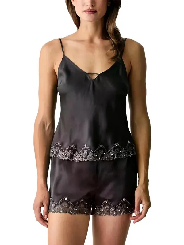 Chantelle Lace-trimmed Satin Pajama Top - Black