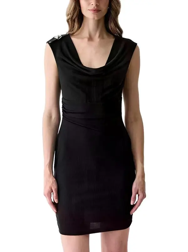 Guess Ribbed Draped Neck Mini Dress - Black