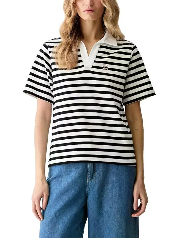 Karl Lagerfeld Striped Logo-patch Polo Shirt - White