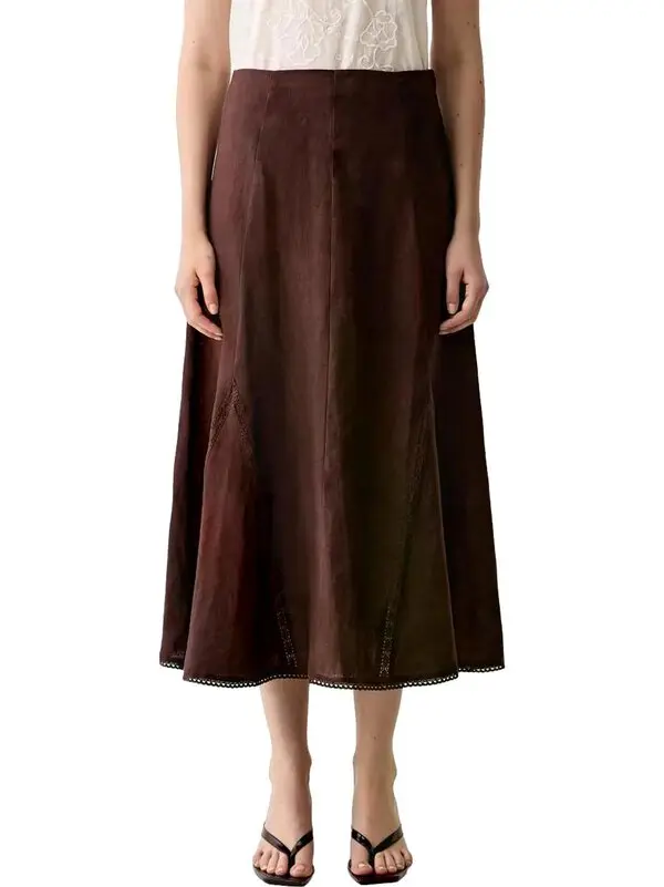 HOSS INTROPIA Raina Crochet-trim Flared Midi Skirt - Brown
