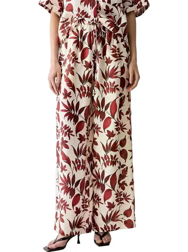 VICOLO Wide-leg Palazzo Pants With Leaf Print - Neutrals