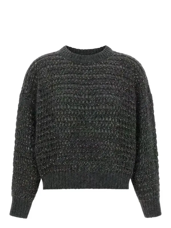 Brunello Cucinelli Open-mesh Sequin Embellished Sweater - Grey