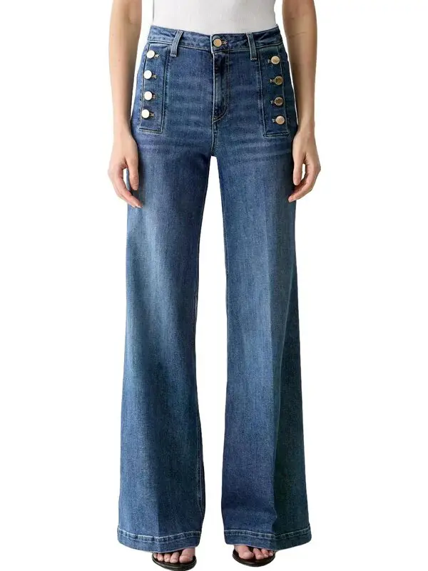 VICOLO Button-embellished Wide-leg Jeans - Blue