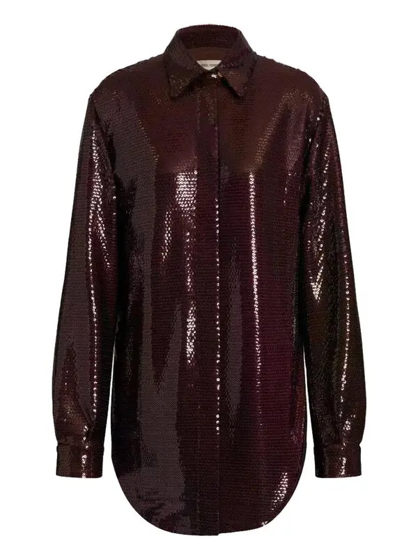 Alberta Ferretti Embellished Sequined Shirt - Brown