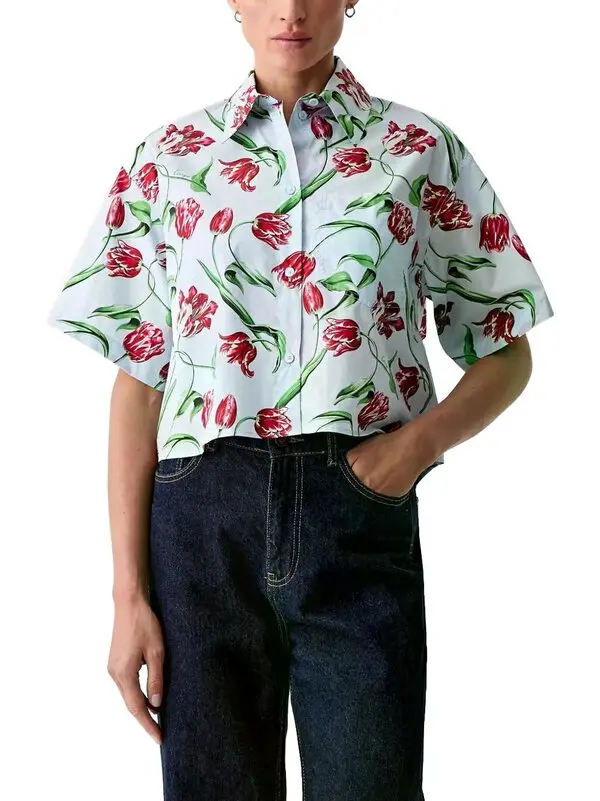 Kenzo Floral Print Cropped Shirt - Blue
