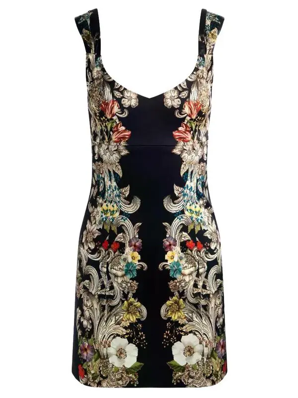 Alice + Olivia Floral-print Sleeveless V-neck Mini Dress - Black