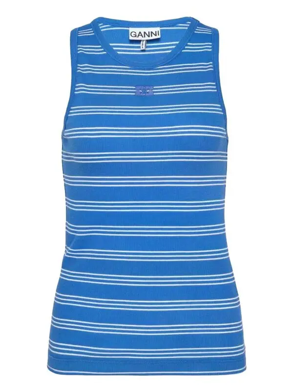 GANNI Striped Ribbed Tank Top - Blue