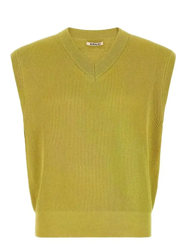 Auralee Ribbed Knit V-neck Vest - Yellow