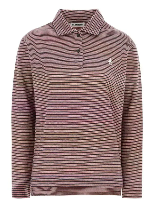 JIL SANDER Striped Long-sleeve Polo Shirt - Red