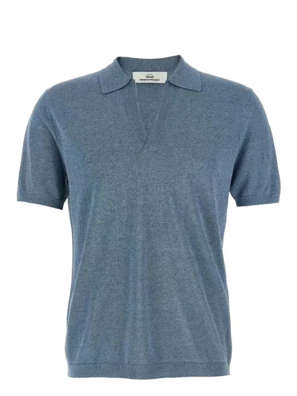 RIVIERA Mélange Open-collar Polo Shirt - Blue