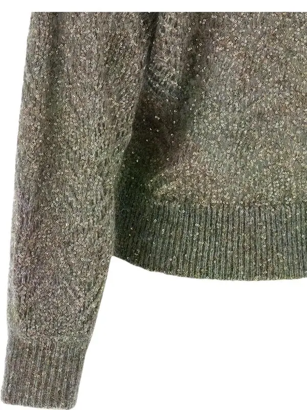 Brunello Cucinelli Abstract Leaf Sequin Embellished Sweater - Grey