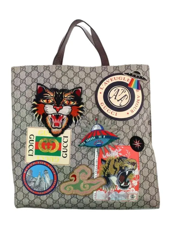 Gucci Gg Coated Canvas Applique North South Tote Bag - Brown