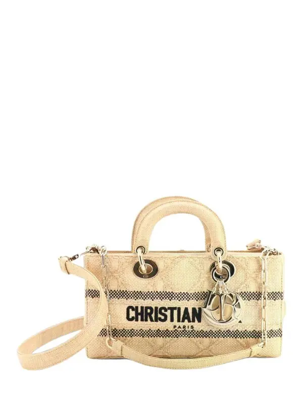 Dior Lady D-joy Bag Cannage Embroidered Raffia Medium Tote Bag - Neutrals