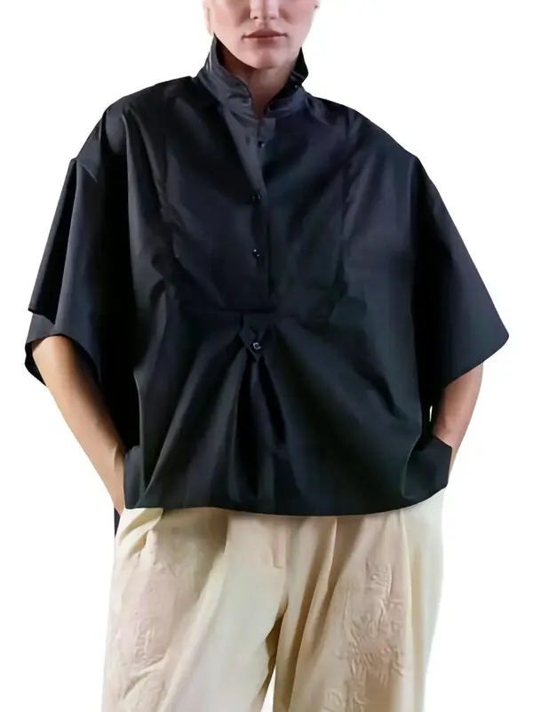 PSOPHIA Mandarin Collar Buttoned Shirt - Black