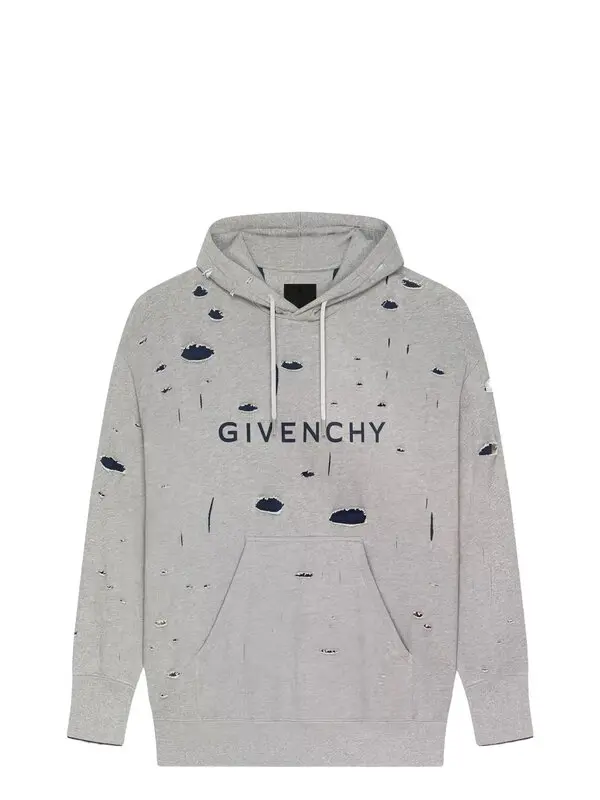Givenchy Distressed Logo Hoodie - Grey