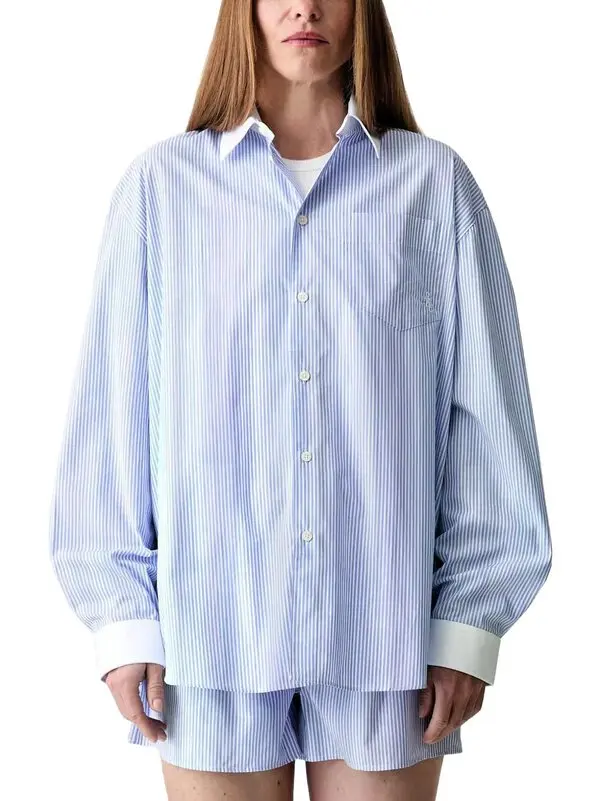 SPORTY & RICH Striped Embroidered Logo Shirt - Blue