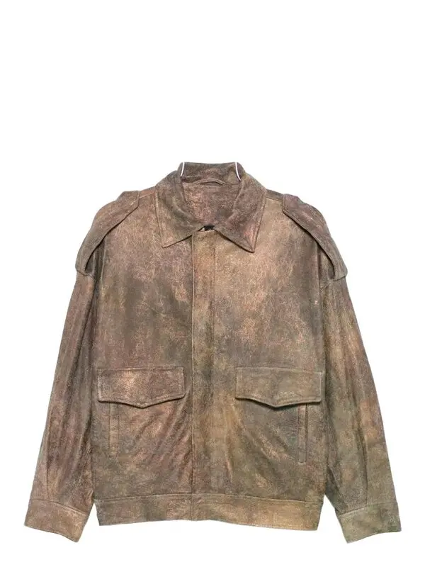 GIORGIO BRATO Distressed Epaulette Jacket - Brown
