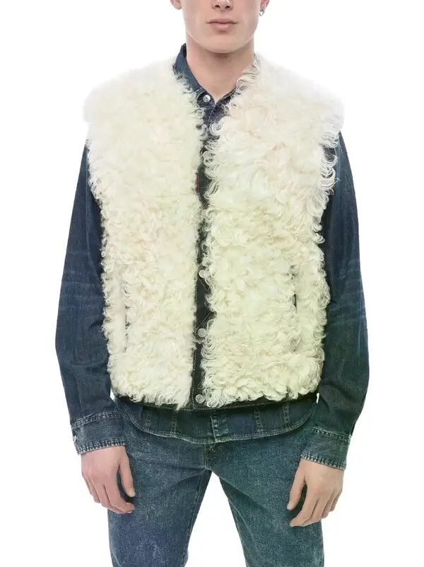 Dsquared2 White Denim Fur-trimmed Sleeveless Jacket - Neutrals