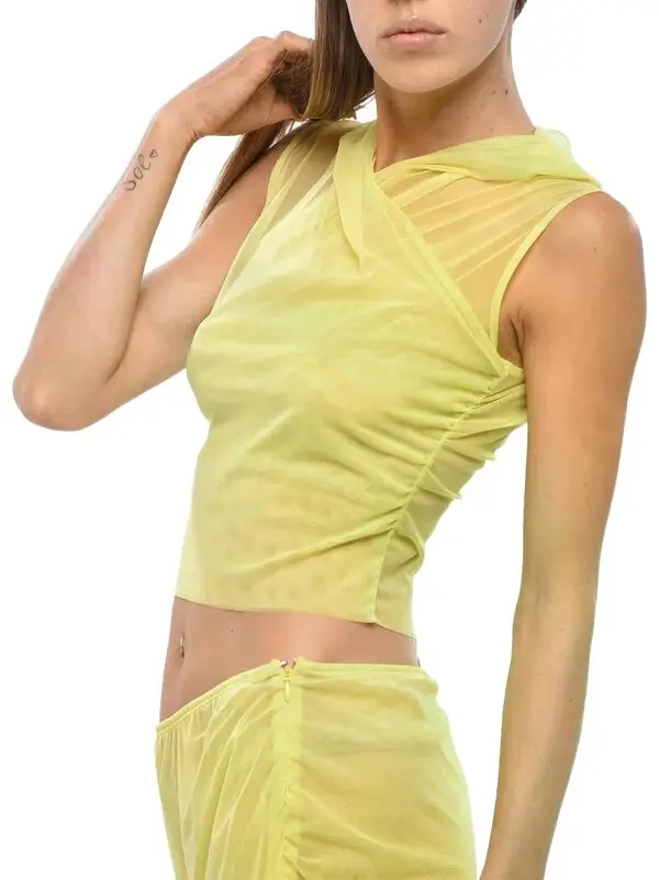 EXILIA Ruched Hooded Tank Top - Yellow