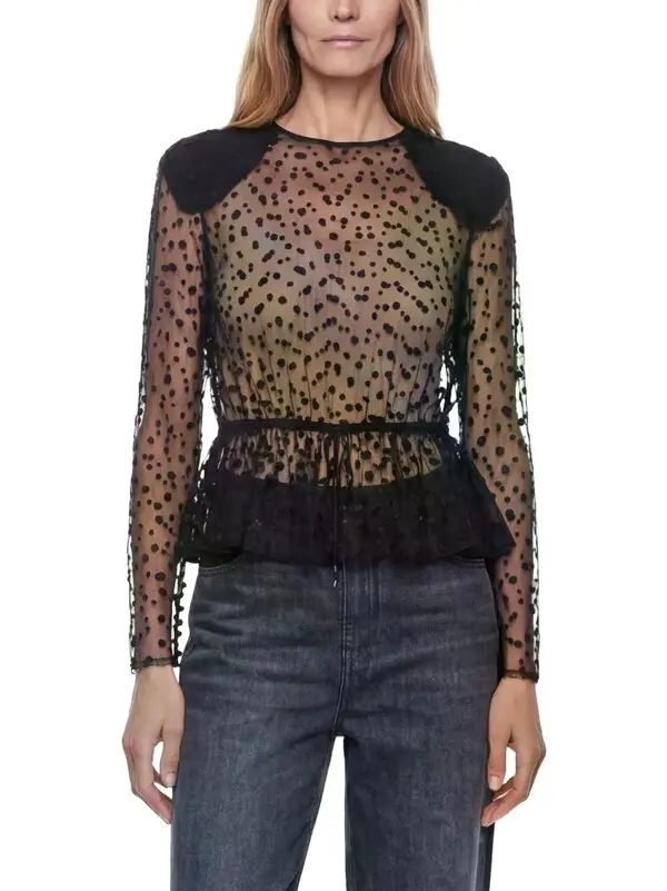 Chloé Tulle Dot Print Peplum Blouse - Black