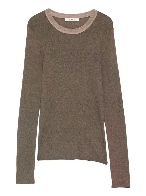 6397 Contrast Trim Fine-knit Sweater - Brown