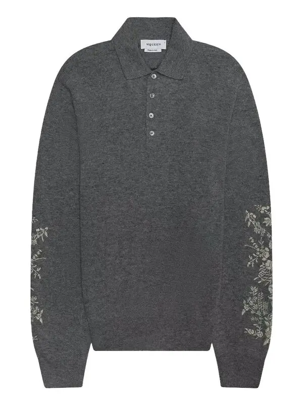 Alexander McQueen Embroidered Long-sleeve Polo Shirt - Grey