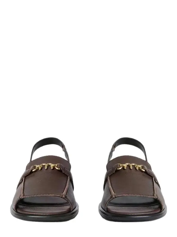 Momoni Miguel Leather Slingback Flat Sandals - Brown