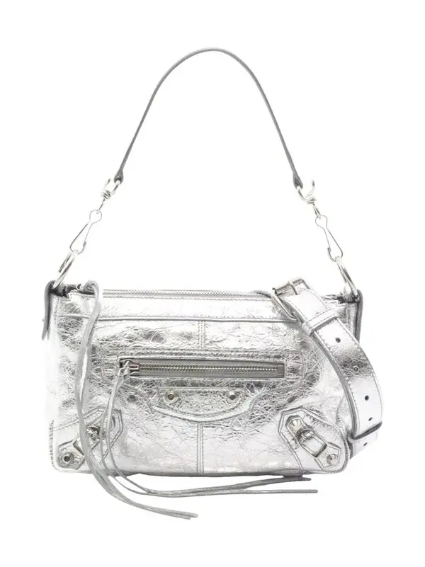 Balenciaga Mini Metallic Lambskin Le City Moto Bag Satchel - Silver