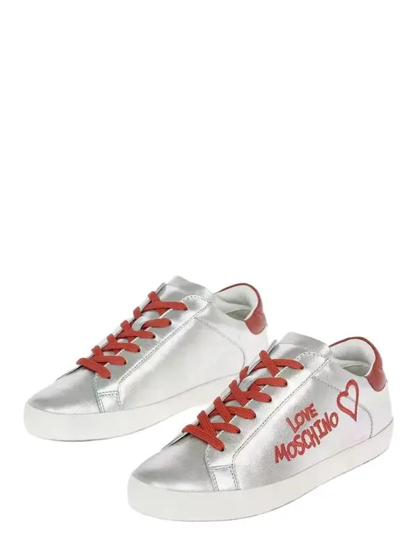 Moschino Love Logo-embroidered Laminated Leather Sneakers - Silver
