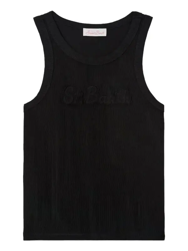 MC2 SAINT BARTH Ribbed Logo Patch Tank Top - Black