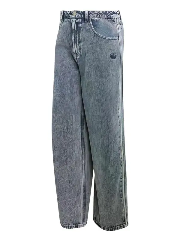 Adidas Logo-embroidered Side-stripe Wide-leg Jeans - Blue