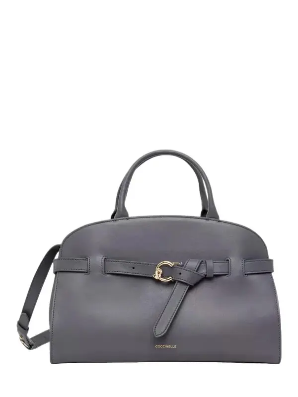 COCCINELLE Sabine Buckle Detail Leather Tote Bag - Grey