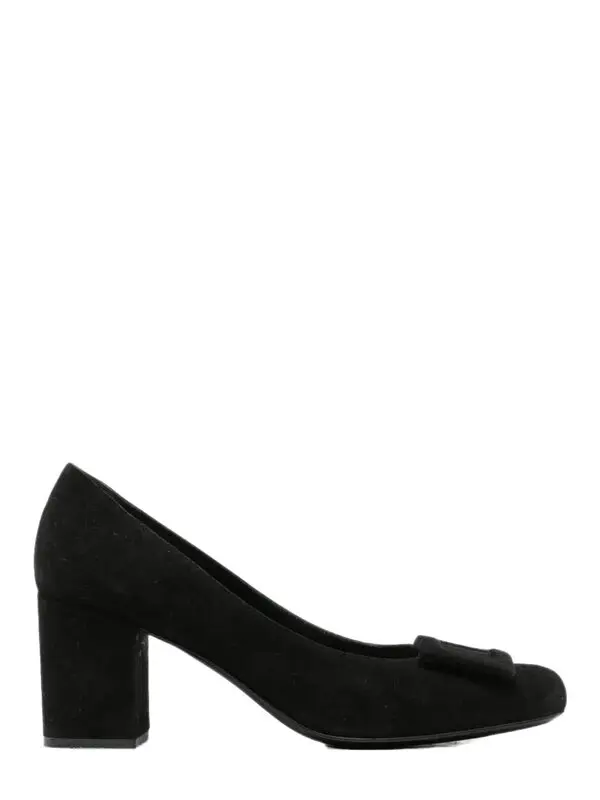 Saint Laurent Suede Buckle Detail Block Heel Pumps - Black