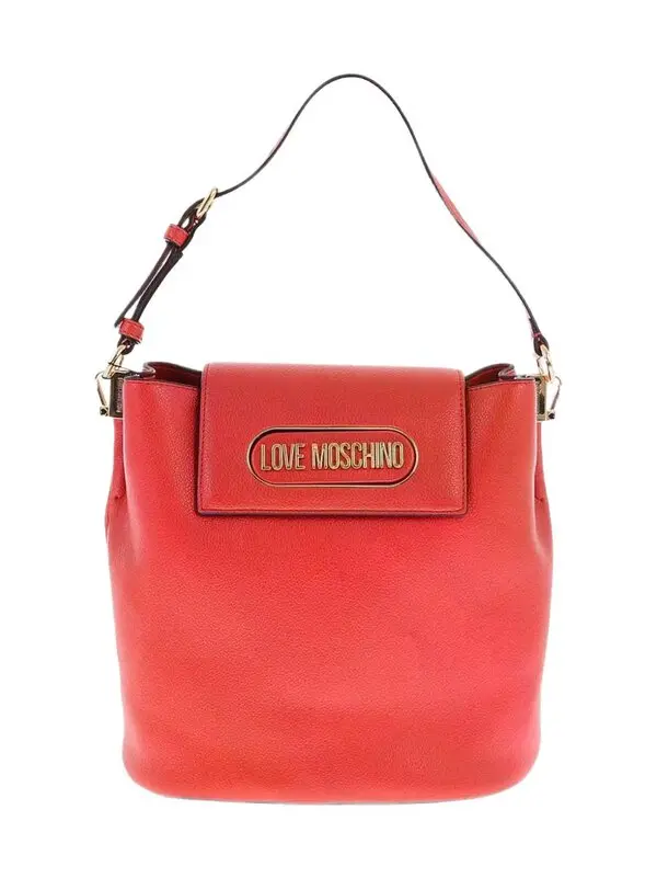 Moschino Pebbled Logo-plaque Bucket Bag - Red