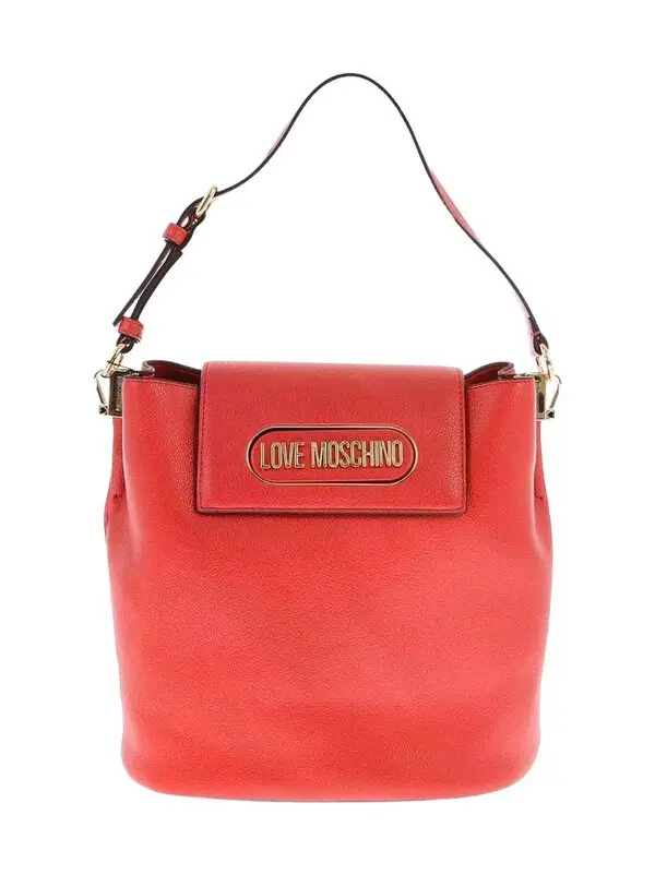 Moschino Pebbled Logo-plaque Bucket Bag - Red