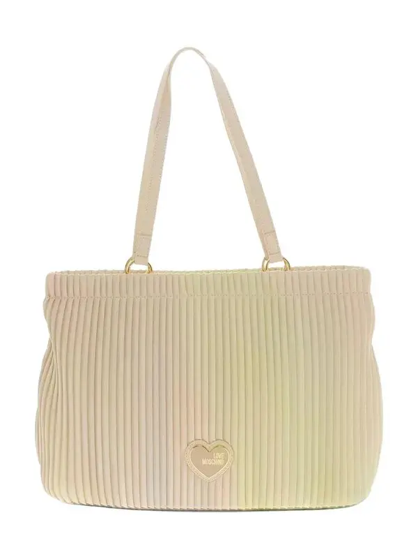 Moschino Pleated Tote Bag With Heart Logo Plaque - Neutrals