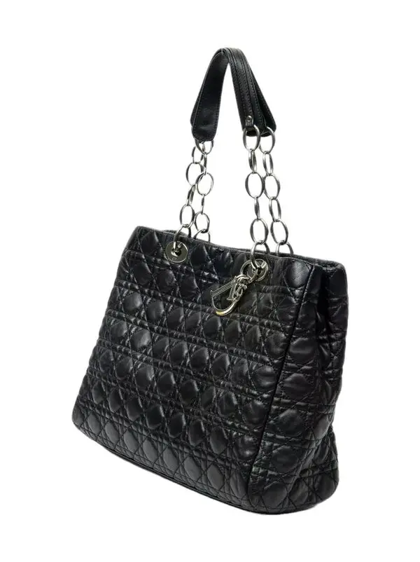 Dior Leather Tote Bag With Chain Strap And Logo Charm - Black