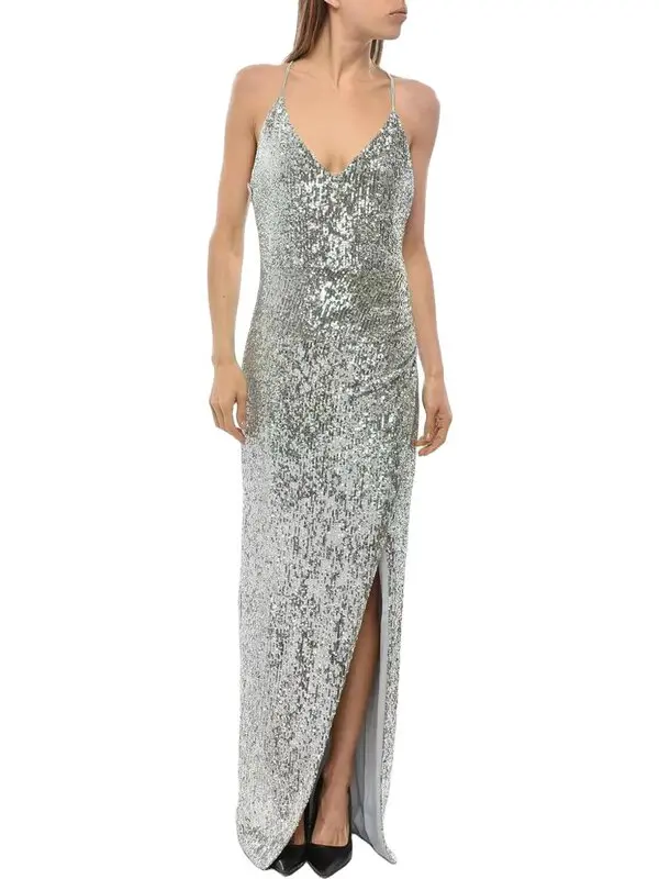 Balmain Sequin Embellished V-neck Maxi Dress - Silver