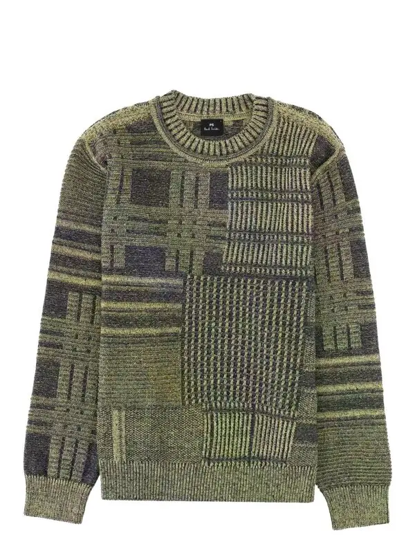 Paul Smith Patchwork Effect Textured Knit Crew Neck Sweater - Green
