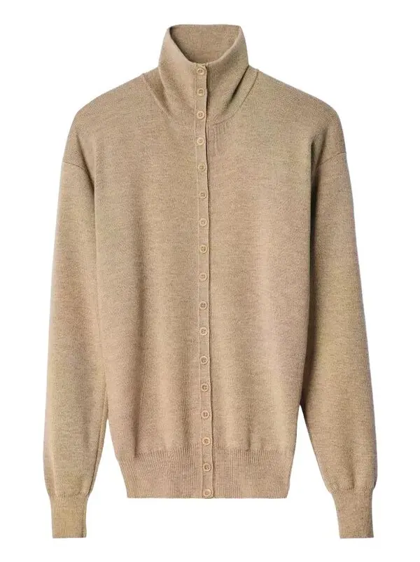 LEMAIRE Fine Wool Buttoned High Neck Top - Neutrals