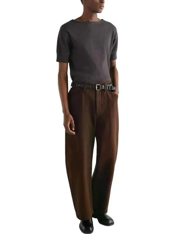 LEMAIRE Boat-neck T-shirt In Linen And Cotton Ribbed Jersey - Grey