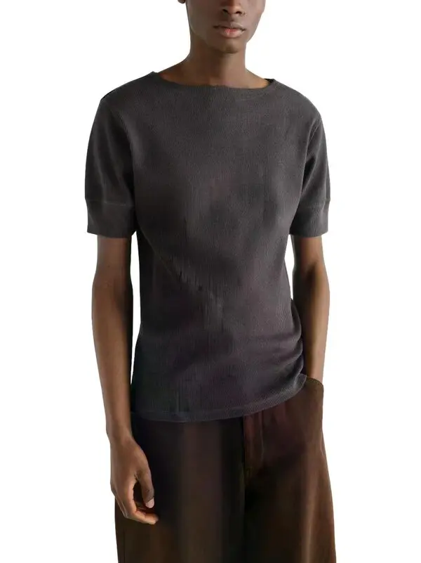 LEMAIRE Boat-neck T-shirt In Linen And Cotton Ribbed Jersey - Grey