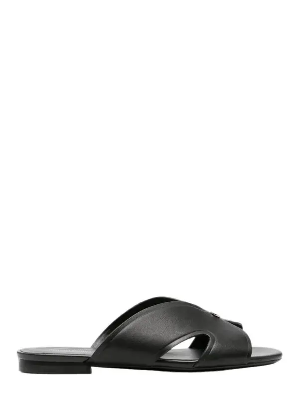 SERGIO MORETTI FIRENZE Leather Cut-out Detail Flat Sandals - Black