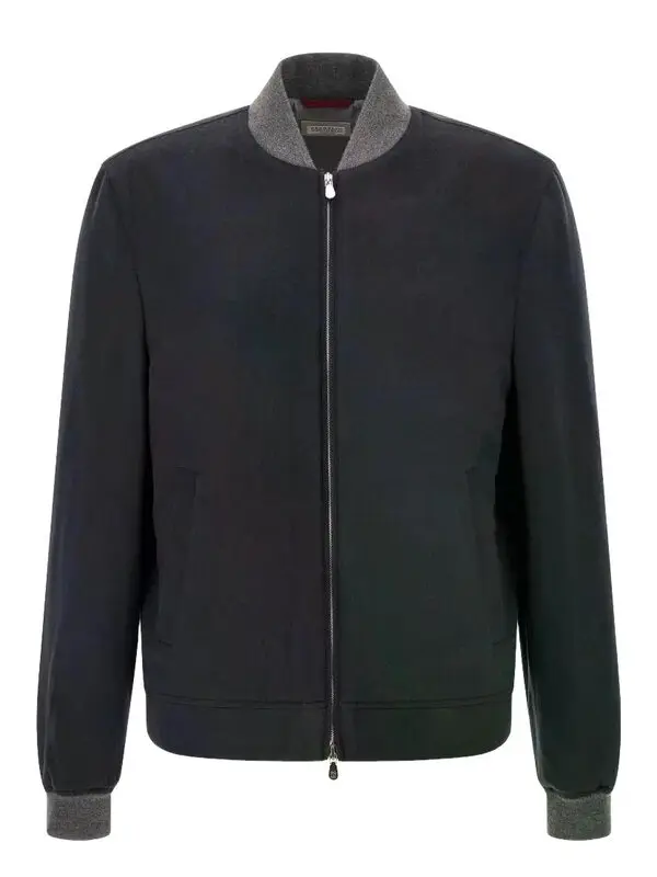Brunello Cucinelli Cashmere Zip-up Bomber Jacket With Contrast Ribbed Trim - Blue