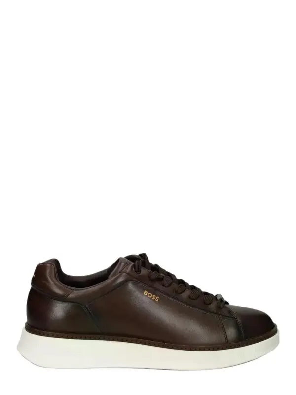 BOSS Leather Logo Print Sneakers - Brown