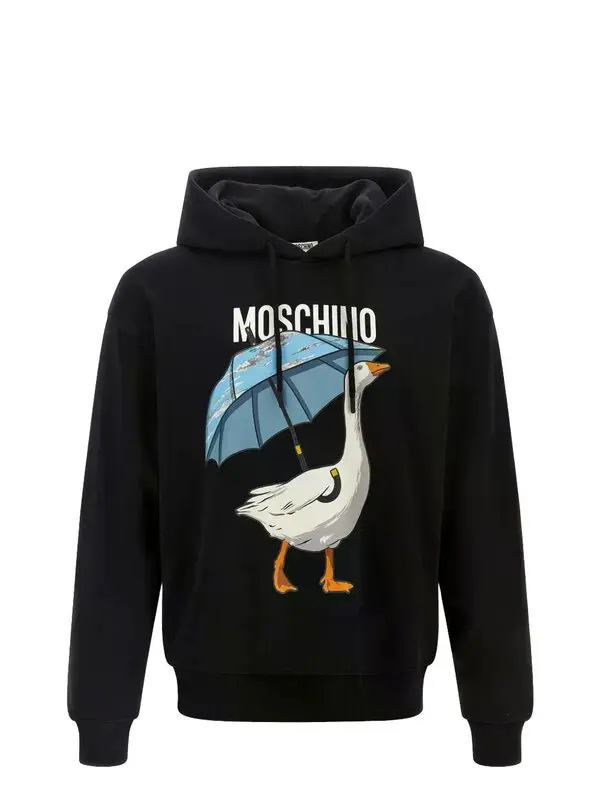 Moschino Goose Print Cotton Hoodie - Black
